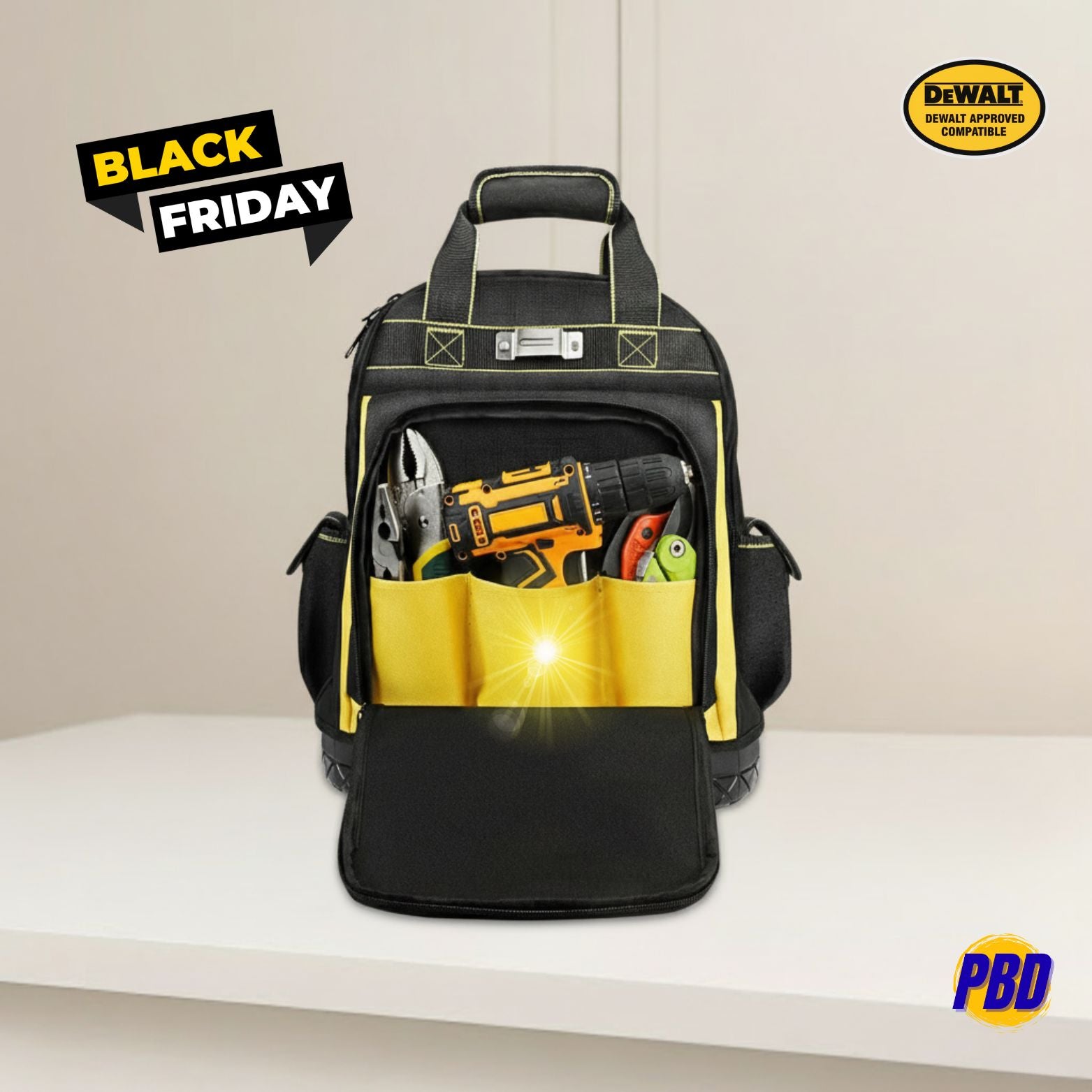 Heavy Duty Waterproof Tool Backpack with Durable Rubber Base for Profe ...